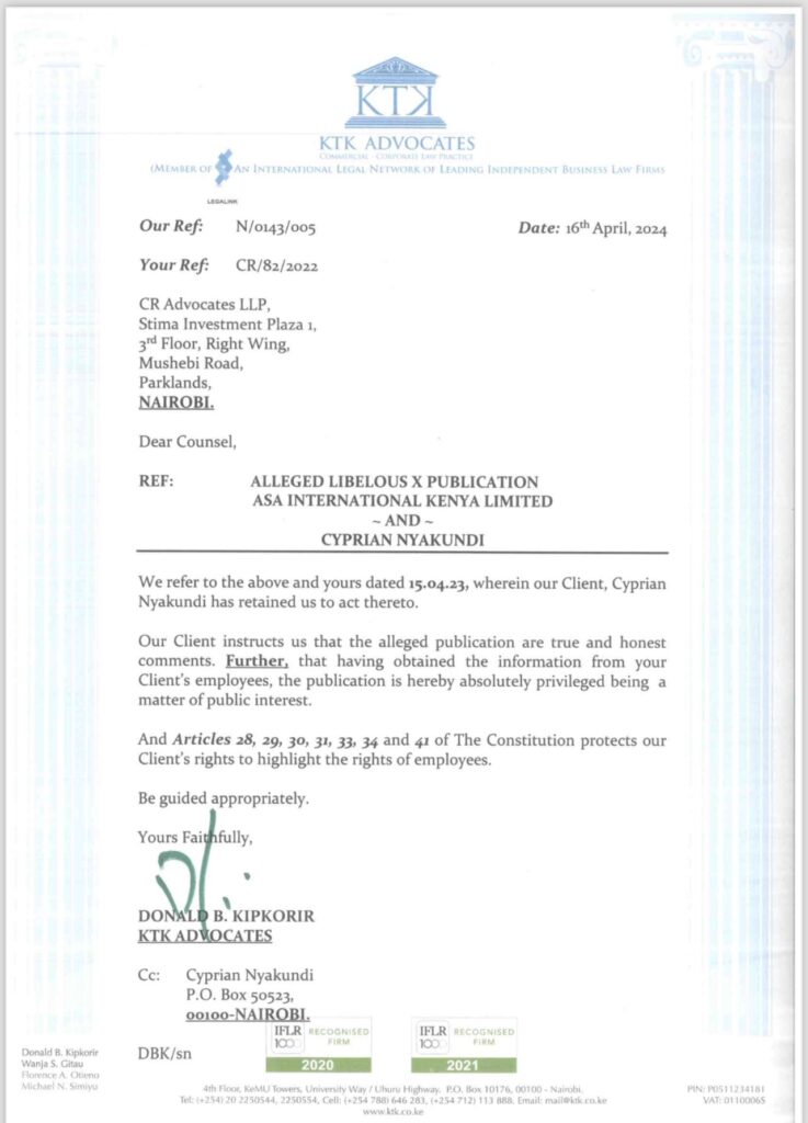 Explosive Letter By ASA International Kenya Staff Exposes Alleged Rot ...